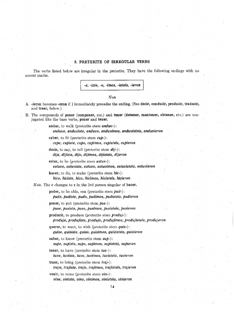 5 Preterite of Irregular Verbs | PDF | Linguistic Morphology | Language ...