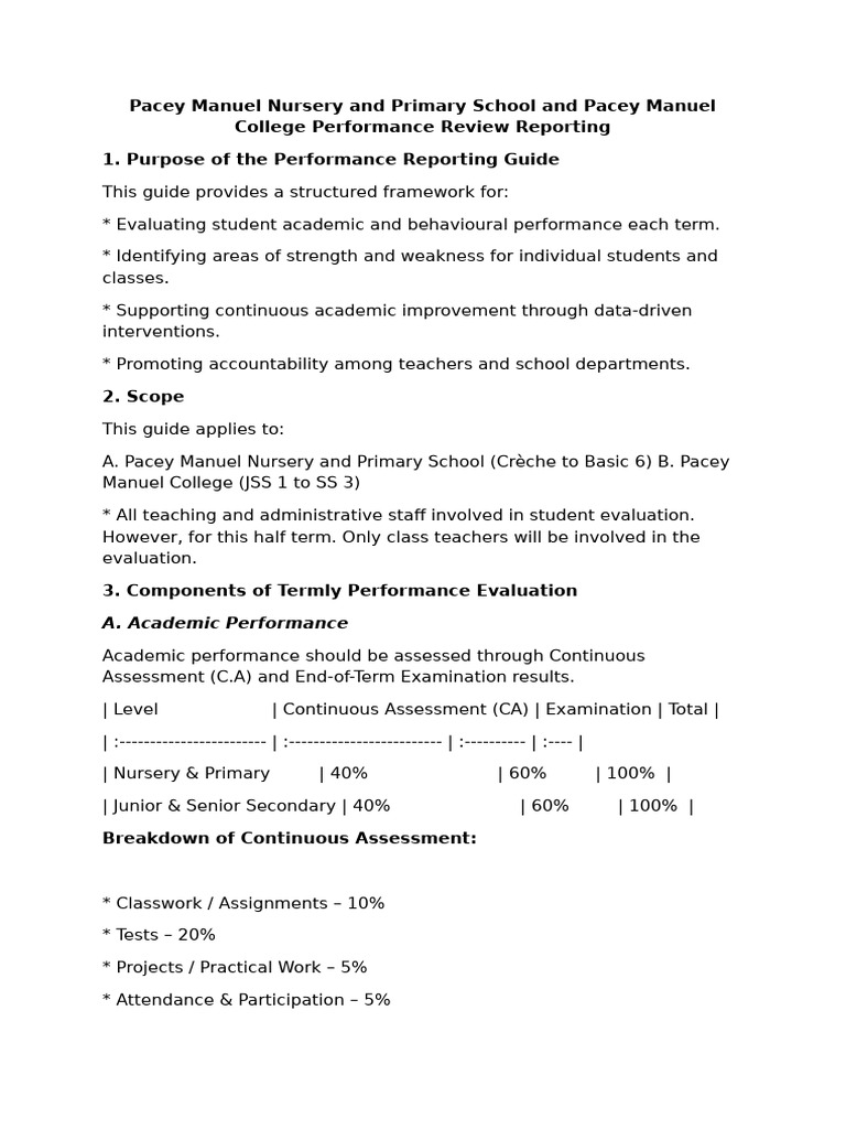 Pacey Manuel School Performance Review Guide | PDF | Teachers | Learning