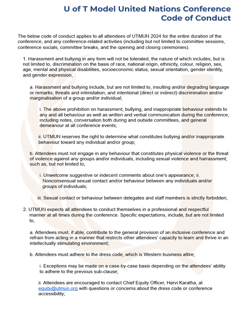 Tri-Campus MUN Code of Conduct | PDF | Harassment | Justice