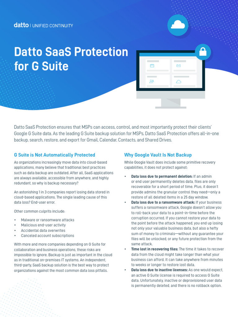 SaaS Protection For G Suite Datasheet | PDF | Backup | Ransomware