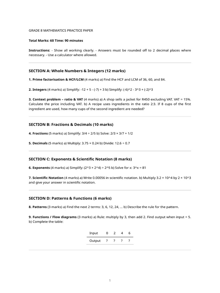 Grade8 Math Practice Exam | PDF | Nonlinear System | Exponentiation