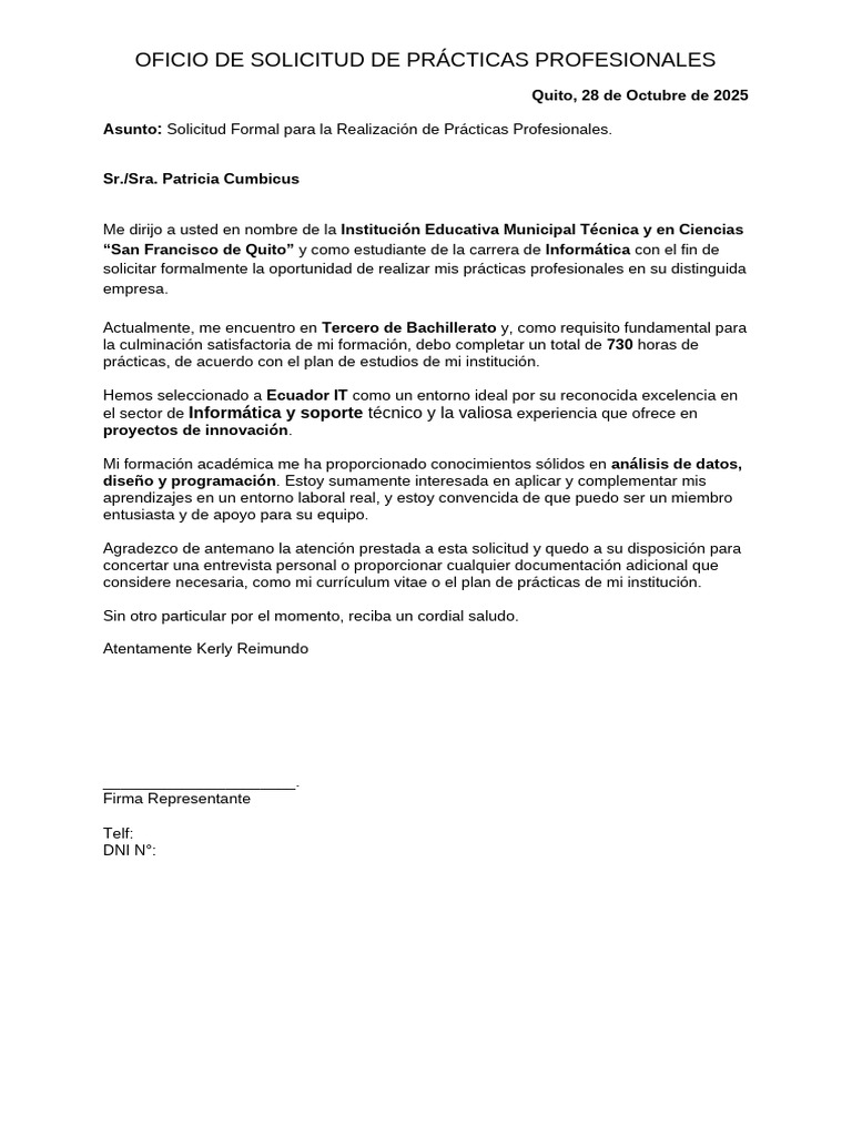 Solicitud de Prácticas Profesionales | PDF