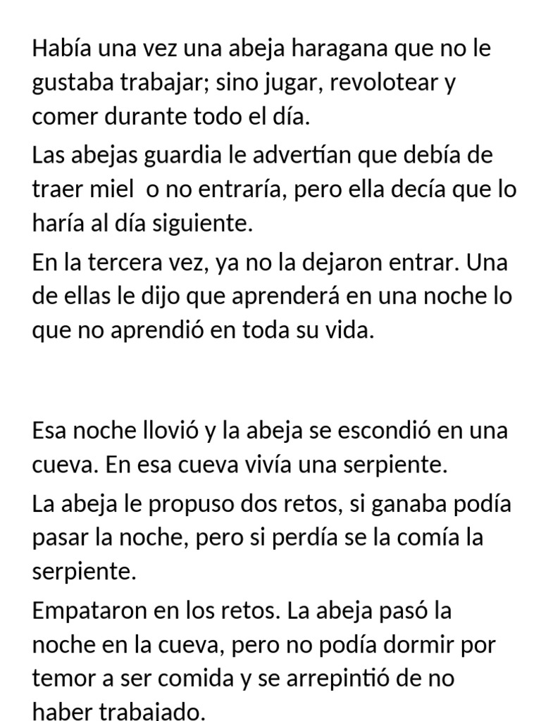 Había Una Vez Una Abeja Haragana Que No Le Gustaba Trabajar | PDF