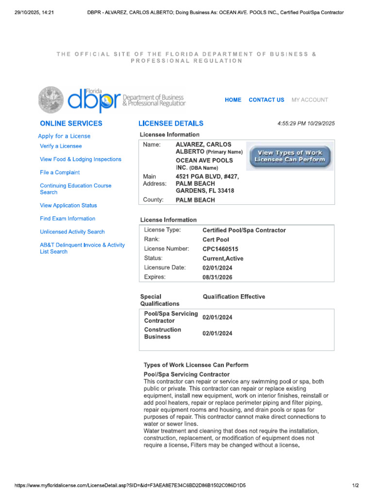 Ocean Ave Pools Inc License DBA | PDF