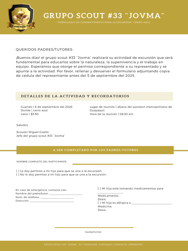 Carta de Permiso Formal Girl Scouts Excursión Marrón y Blanco | PDF