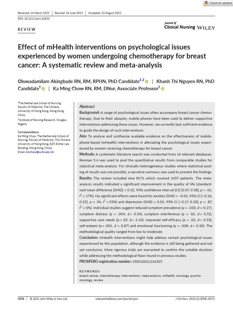 Journal of Clinical Nursing - 2022 - Akingbade - Effect of MHealth ...