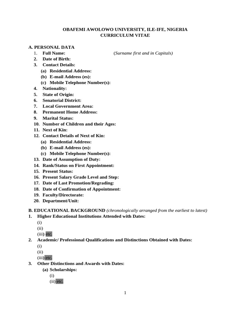 Sample of CV Format All Academic Staff | PDF | Thesis