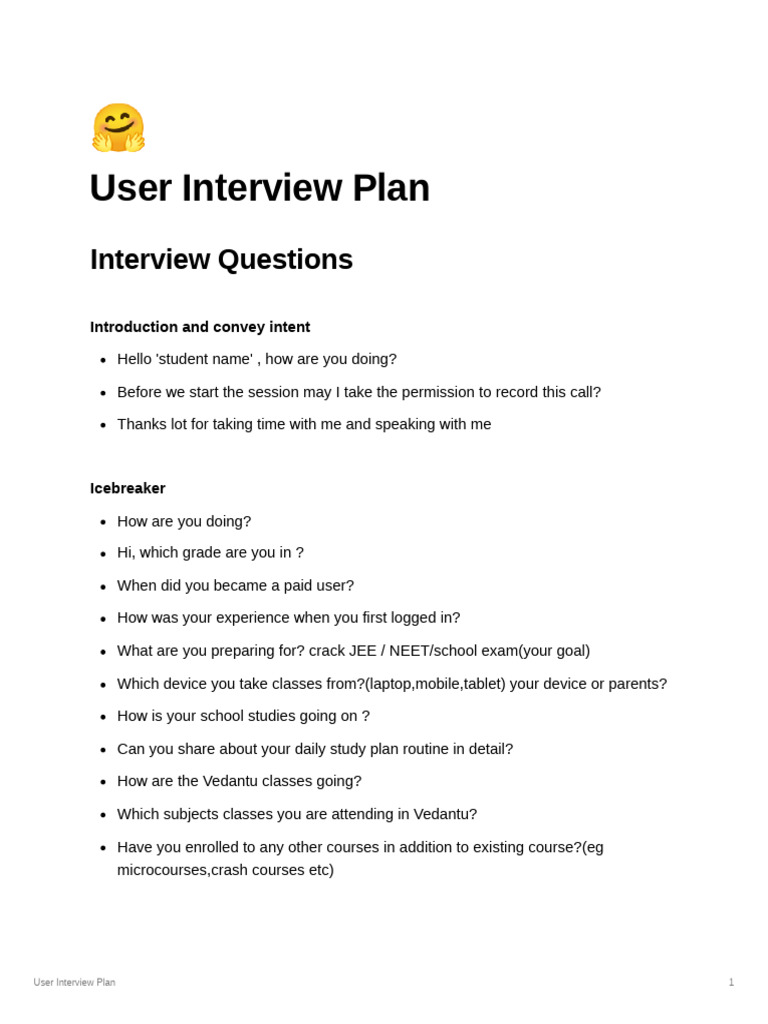 User Interview Plan for Student Feedback | PDF | Communication | Learning