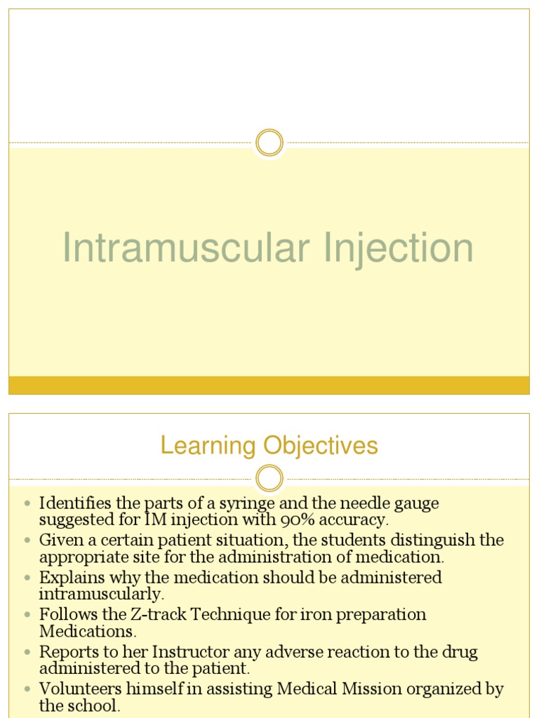 Intramuscular Injection | PDF | Injection (Medicine) | Drugs