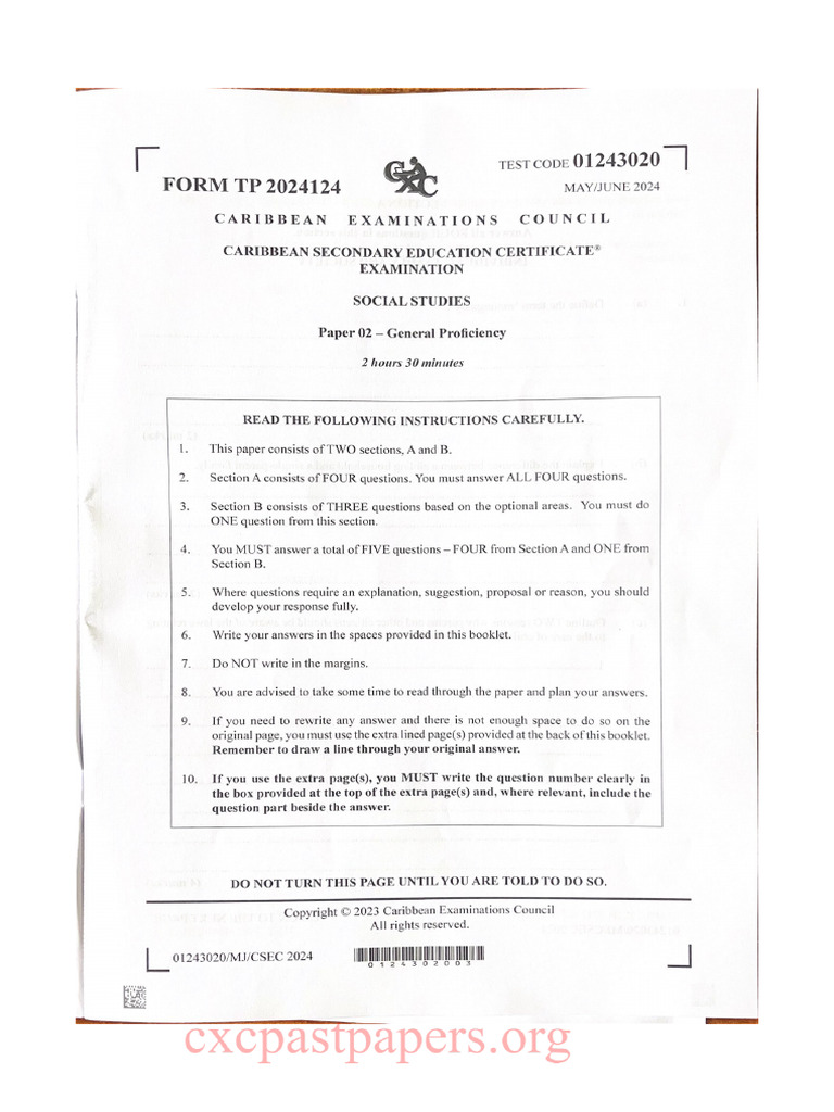 CSEC Social Studies May 2024 PDF | PDF