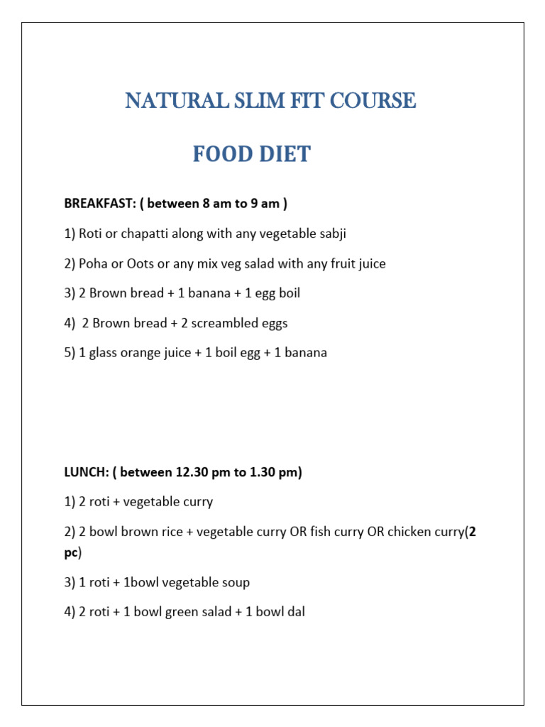 Natural Slim Fit Diet Plan Guide | PDF