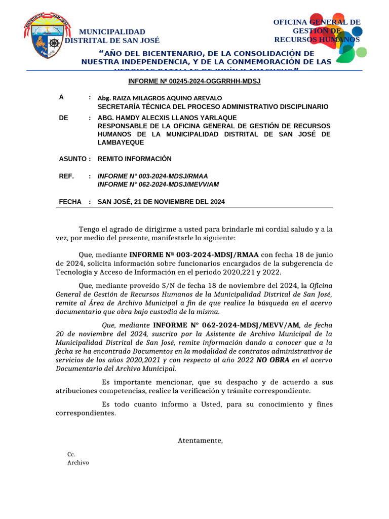 INFORME N° 245 - PAD | PDF