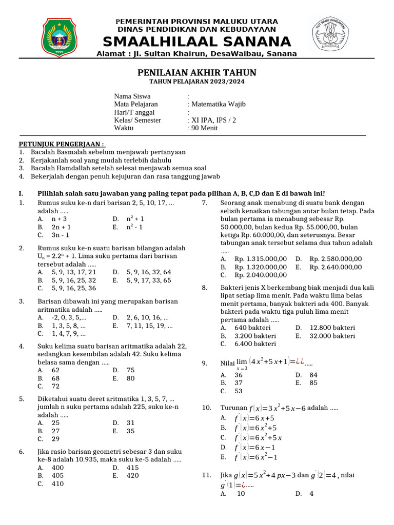 Pat Mtk Wajib Xi Ipa Ips | PDF