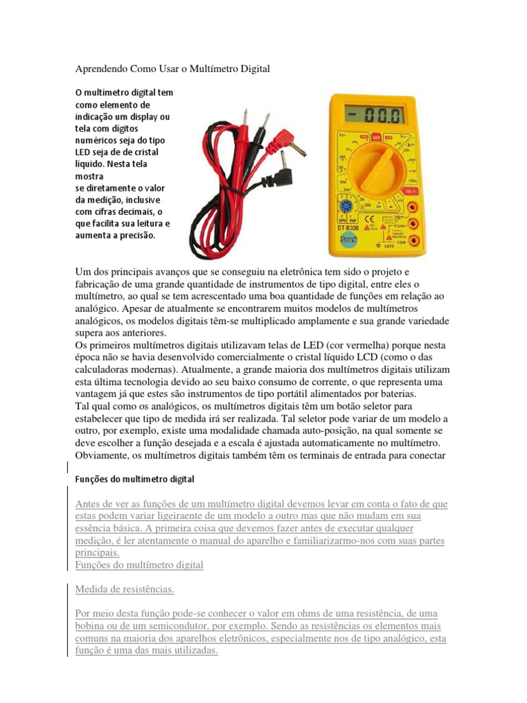 Aprendendo Como Usar o Multímetro Digital | PDF | Diodo | Transistor