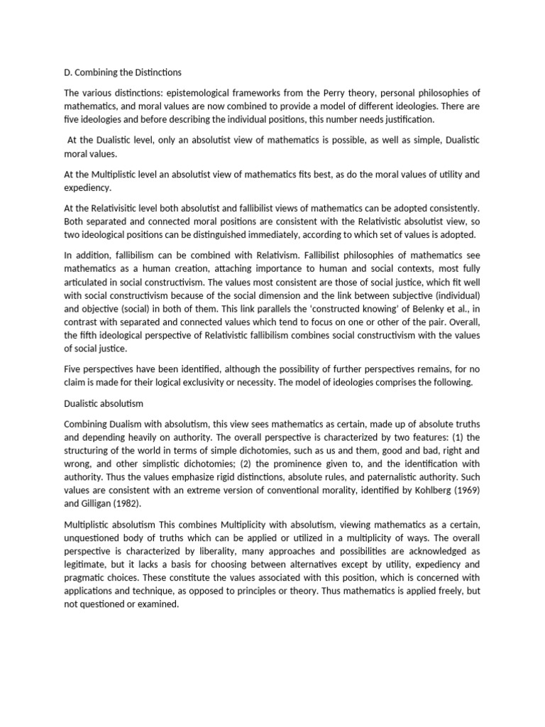 Epistemological and Ethical Positions BAGIAN D-E (English) | PDF ...