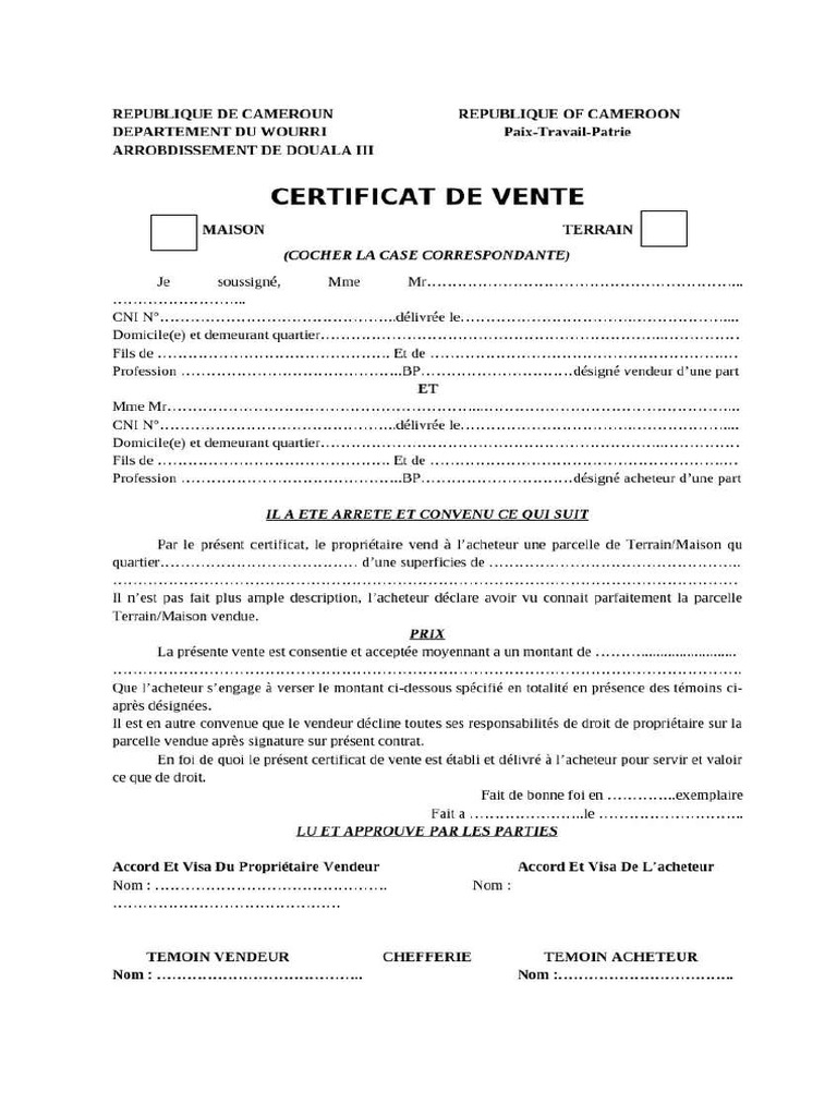 Certificat de Vente - Compressed | PDF