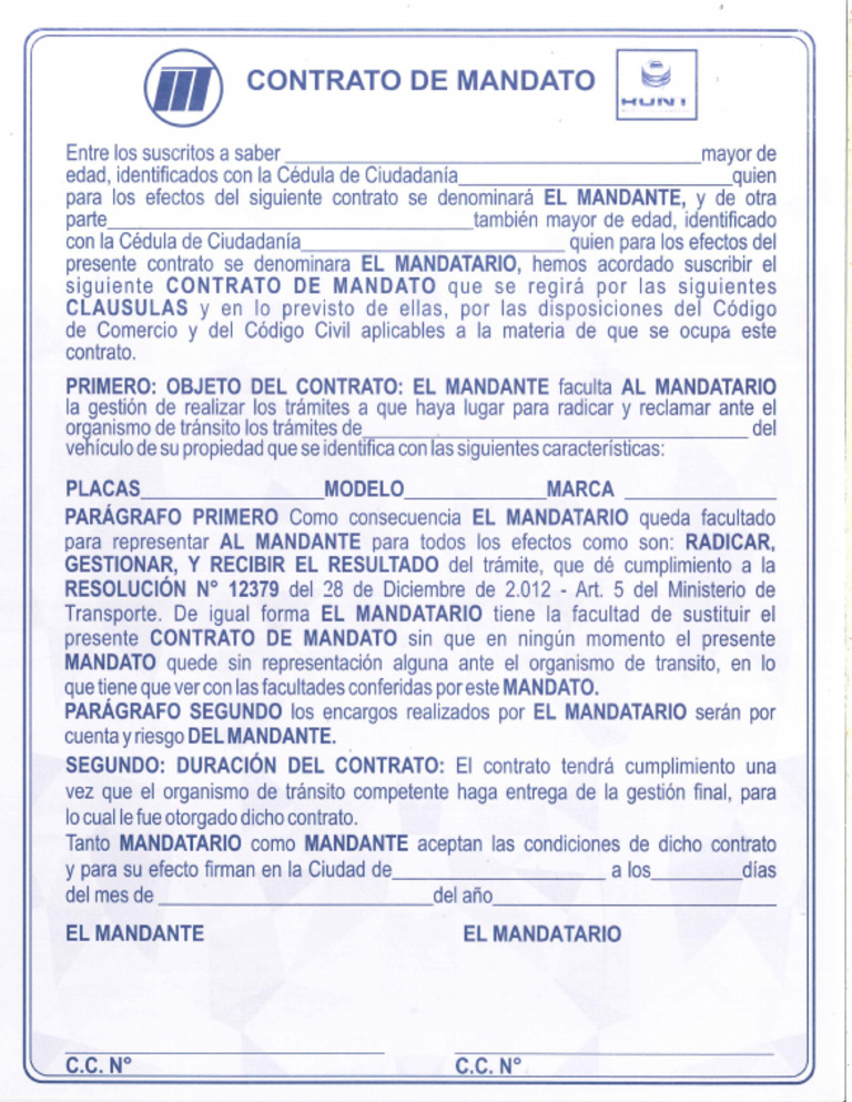 Contrato de Mandato para Trámites de Vehículo | PDF