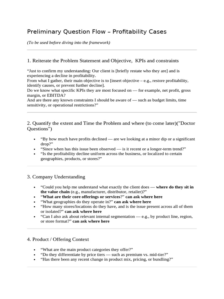 Profitability Case Question Flow Guide | PDF | Demand | Labour Economics