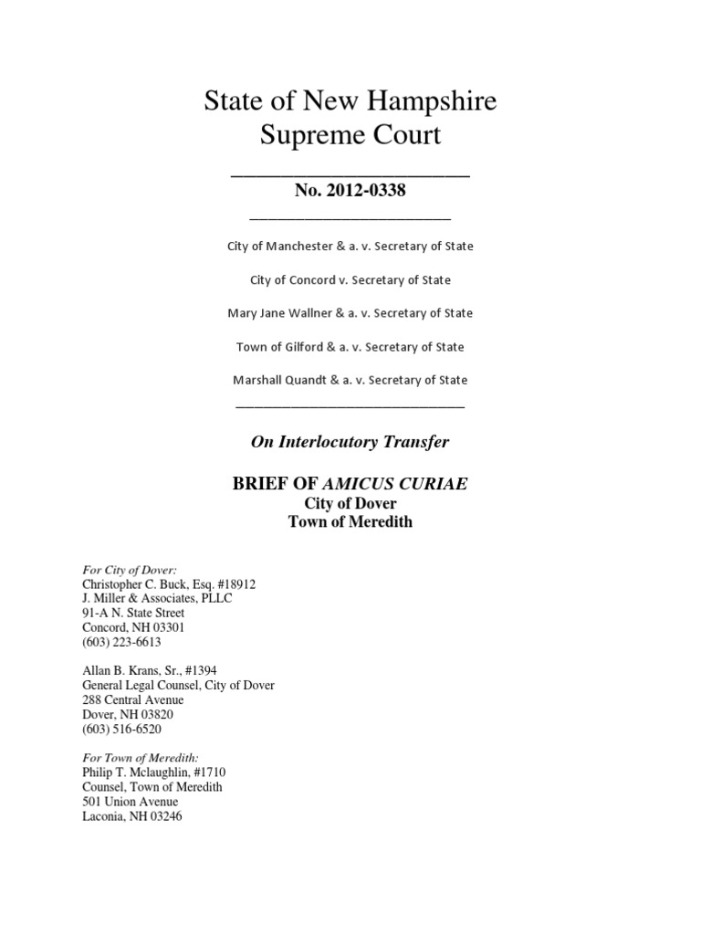 New Hampshire Supreme Court Redistricting Brief | PDF | Politics | Law
