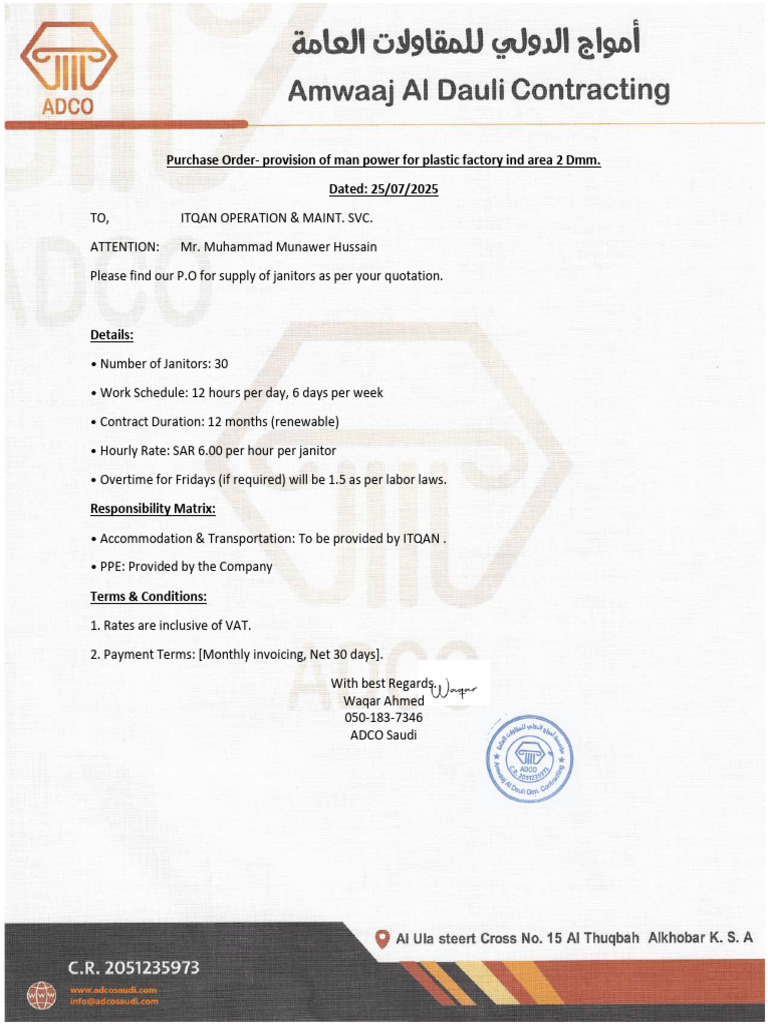 Janitorial Services Purchase Order | PDF