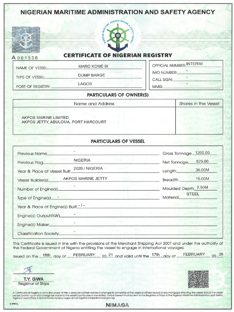 Akpos Registry Certificate - 013727 | PDF