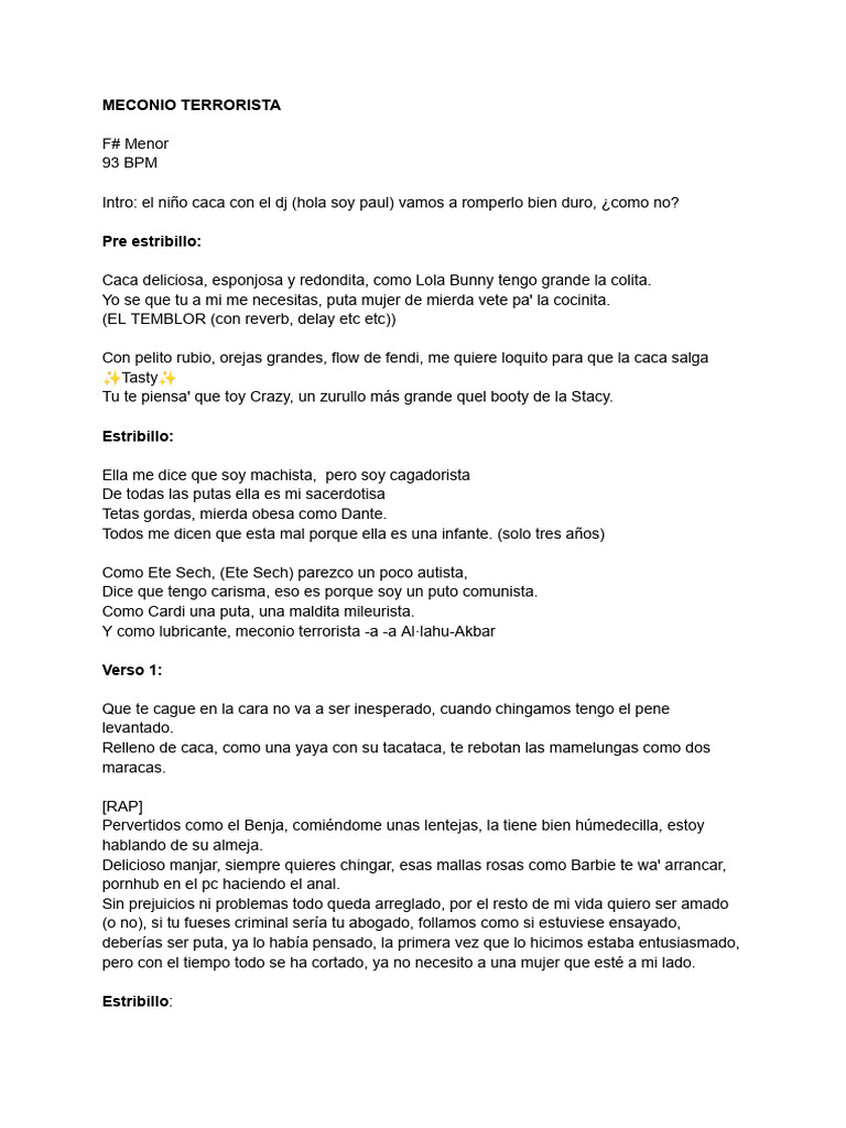Letras de "Meconio Terrorista" | PDF