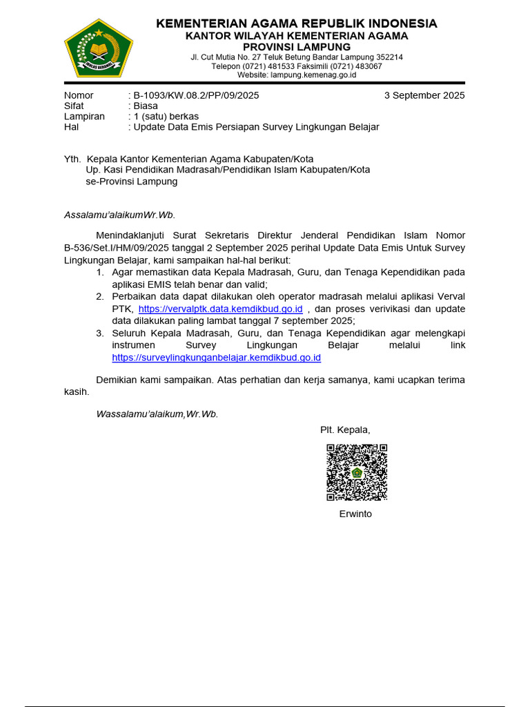 Update Data EMIS untuk Survey 2025 | PDF