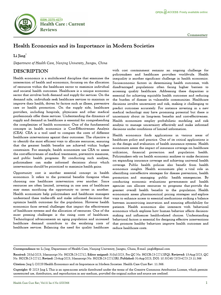 Importance of Health Economics Today | PDF | Health Economics | Economics