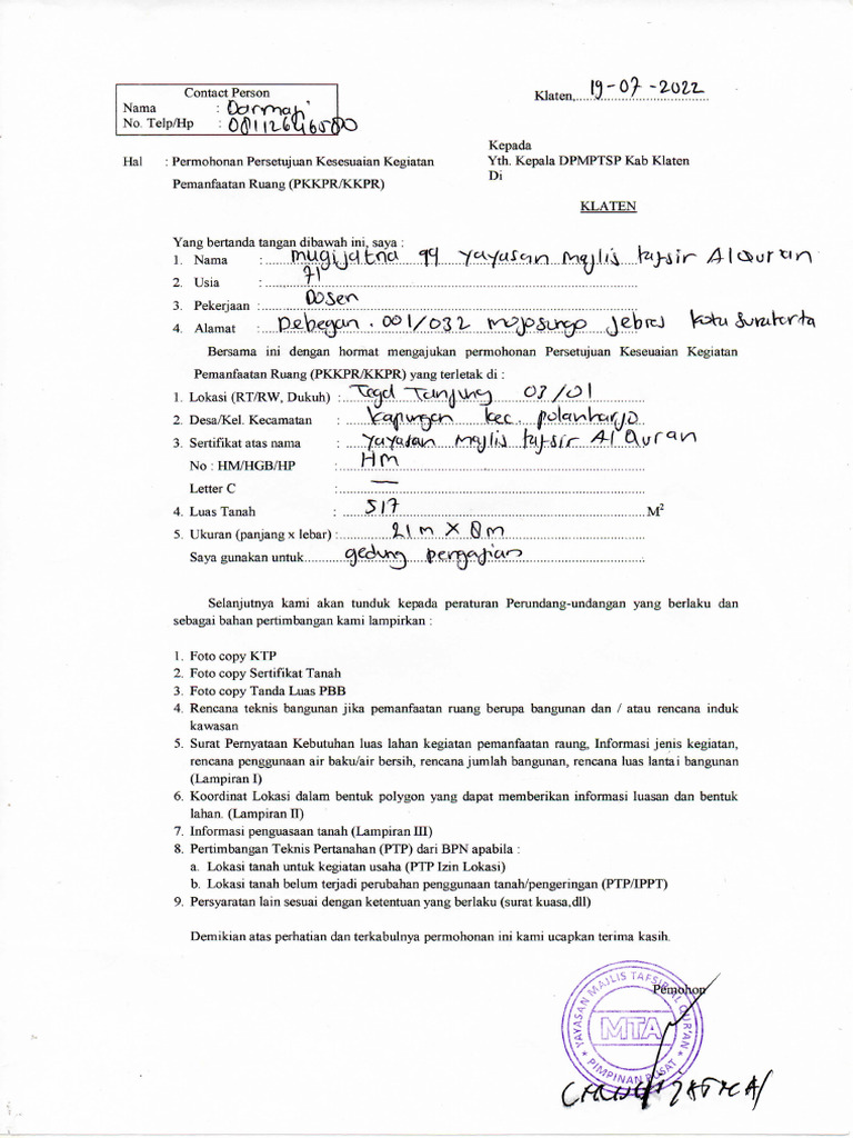 dokumen mendirikan bangunan MTA | PDF