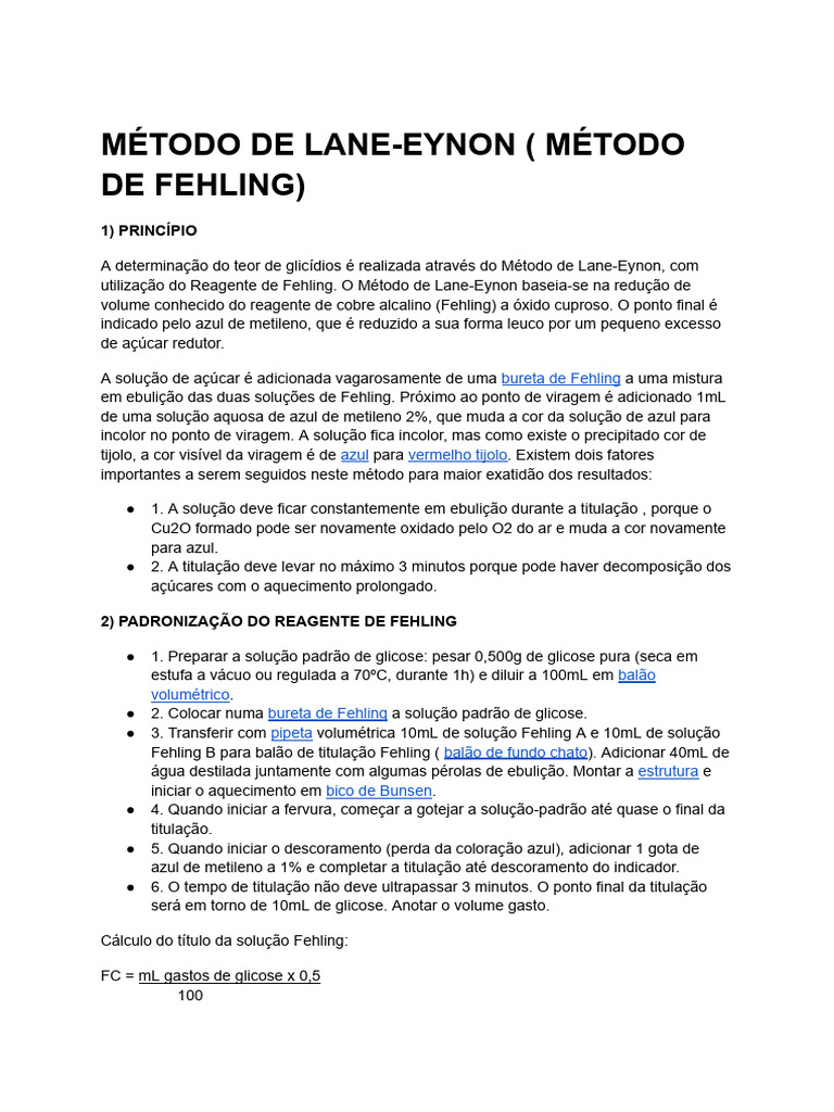 Método de Lane-Eynon (Método de Fehling) | PDF | Titulação | Química