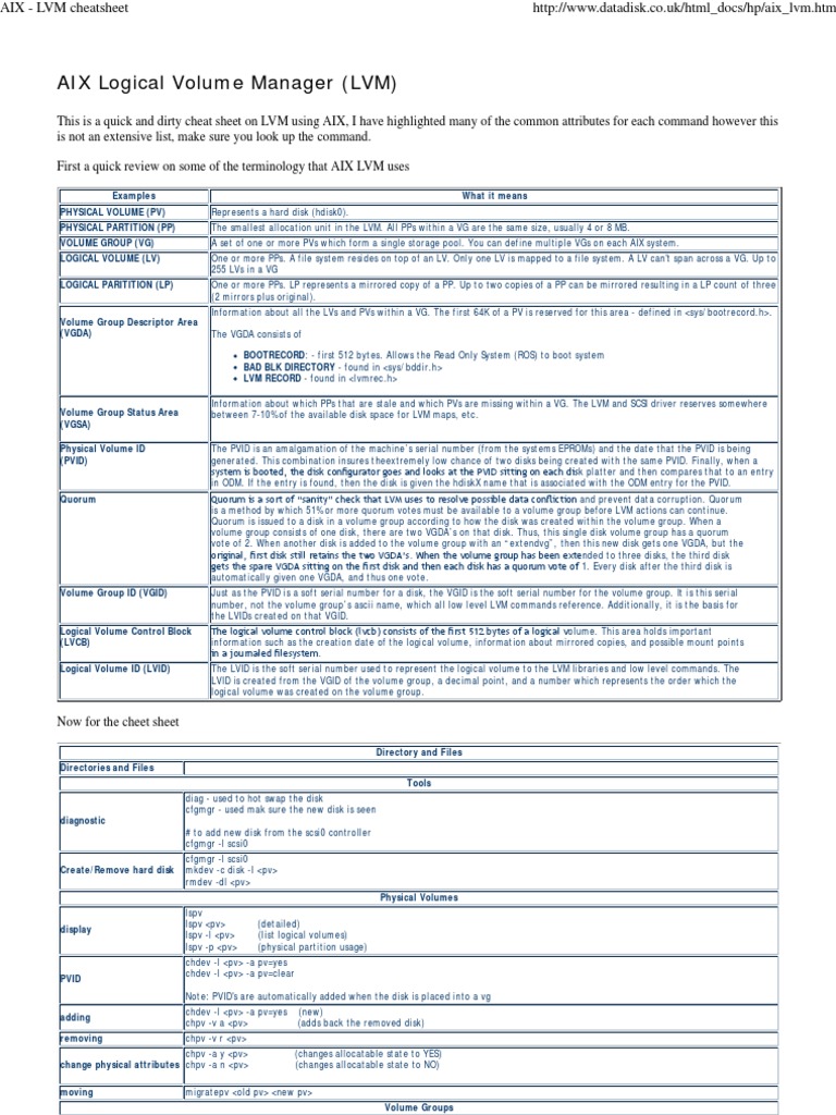 AIX - LVM Cheatsheet | PDF | Computer Engineering | Information Technology