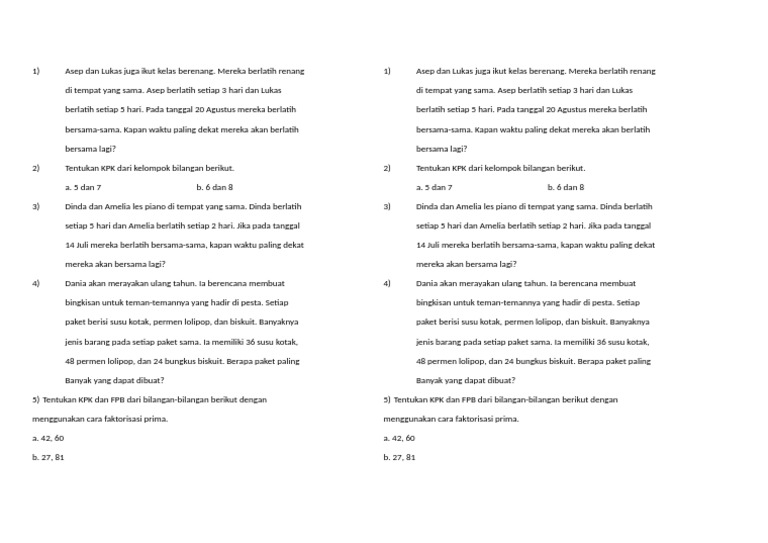 latihan soal fpb kpk | PDF