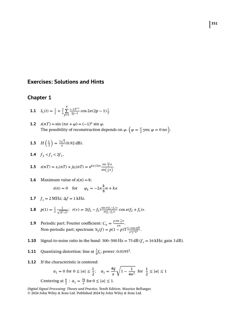 Digital Signal Processing - 2024 - Bellanger - Exercises Solutions and Hints | PDF | Signal ...