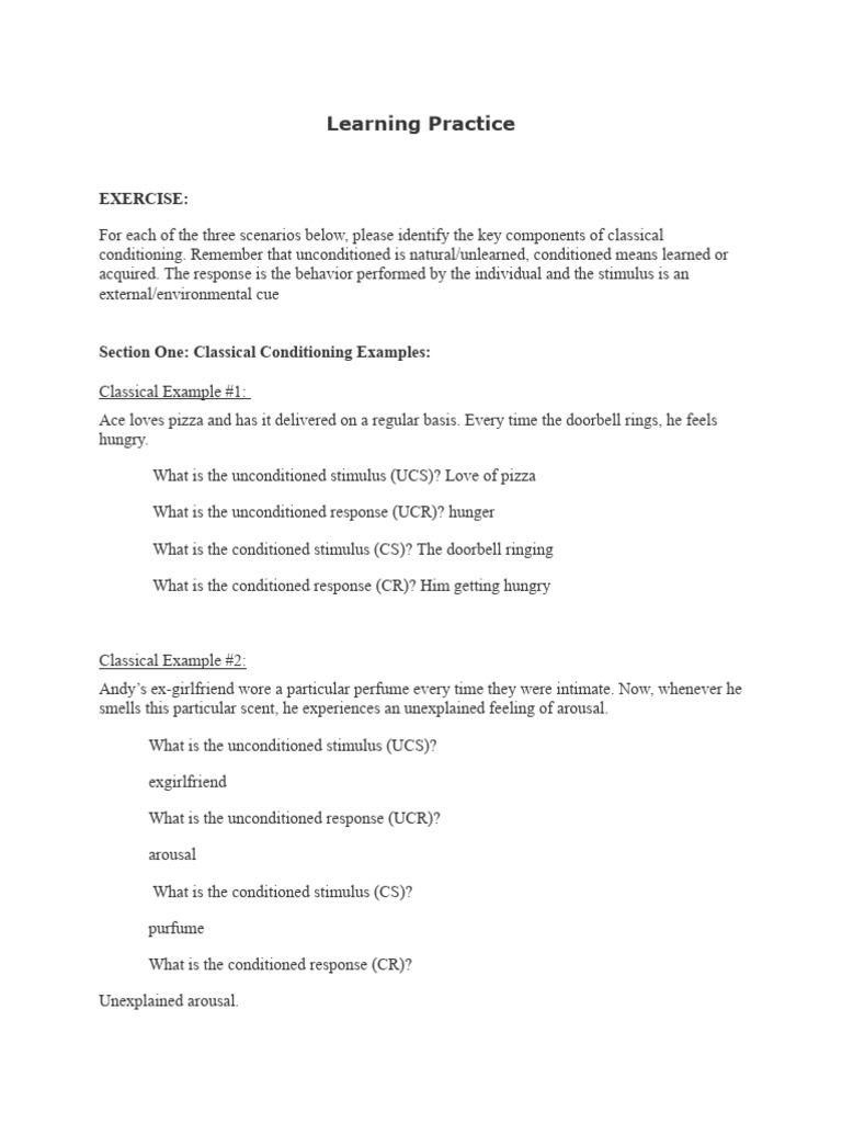 Classical Conditioning Practice | PDF