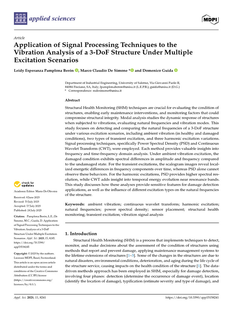 Application of Signal Processing Techniques To The Vibration Analysis of A 3-DoF Structure Under ...