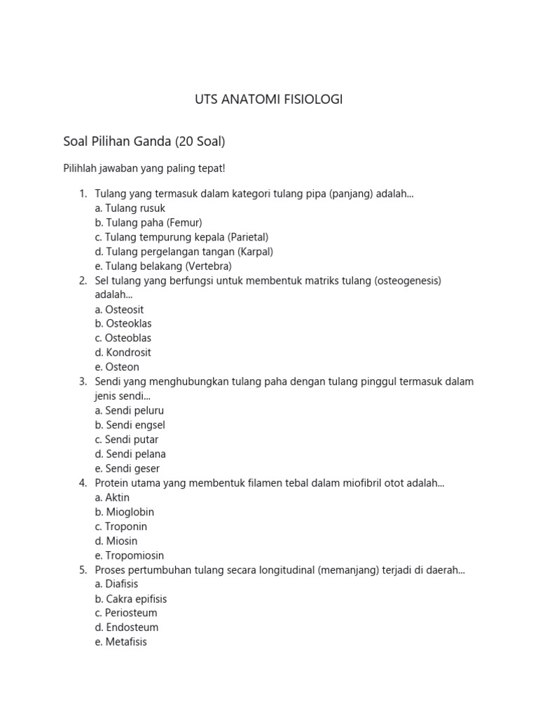 Uts Anatomi Fisiologi (3) | PDF