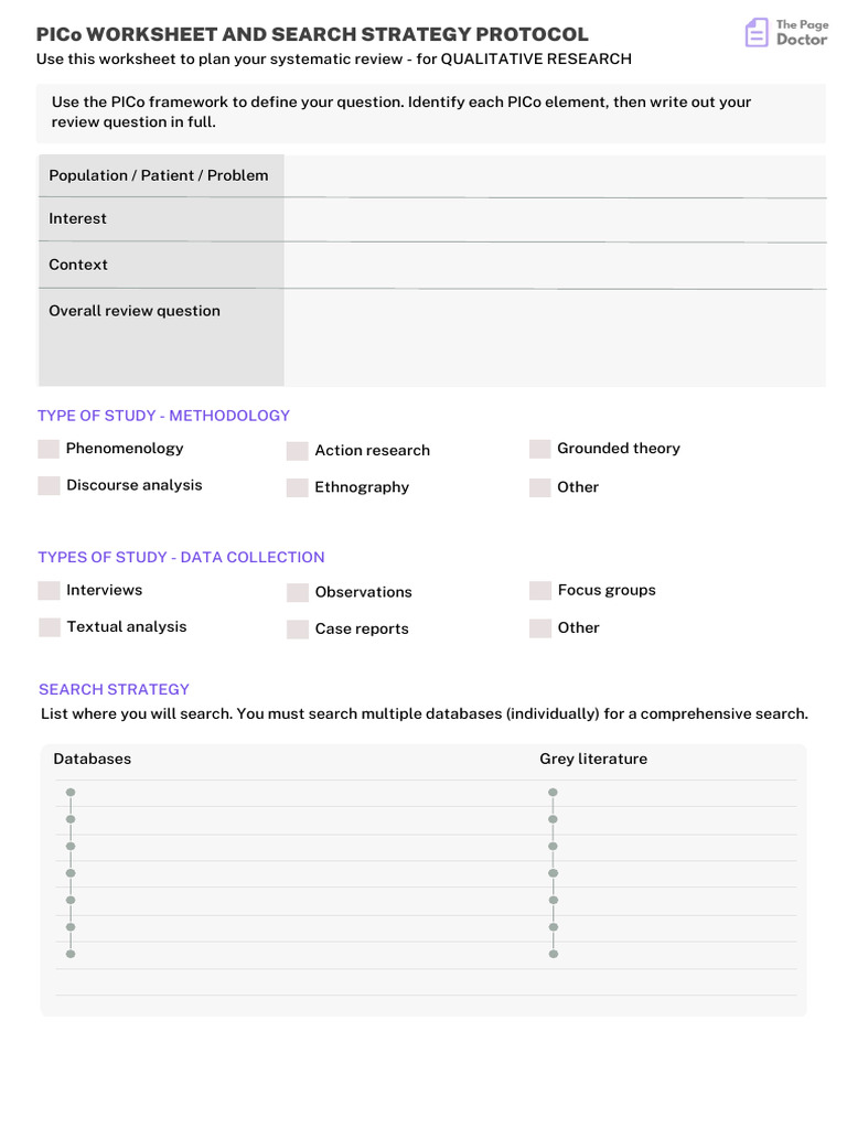 PICo Worksheet & Search Strategy | PDF