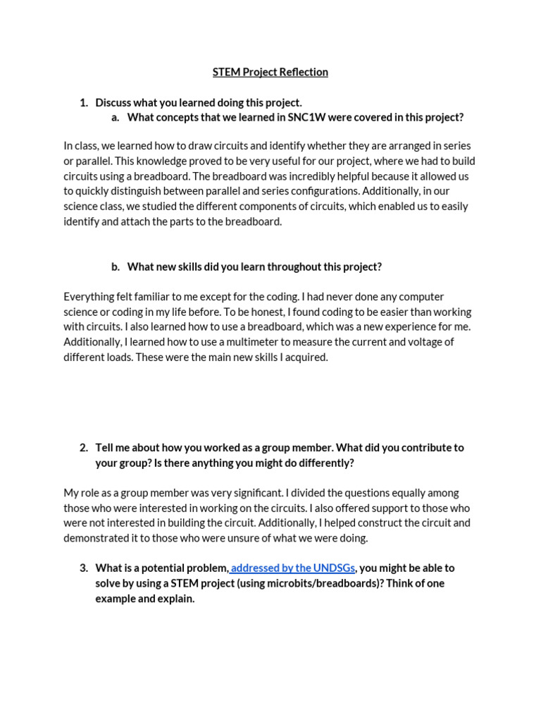 STEM Project Reflection | PDF | Electricity | Electronics