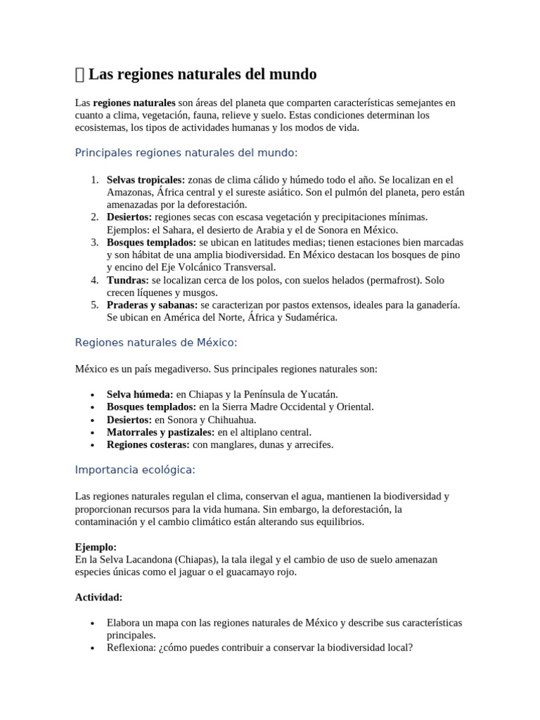 Regiones Naturales del Mundo y México | PDF