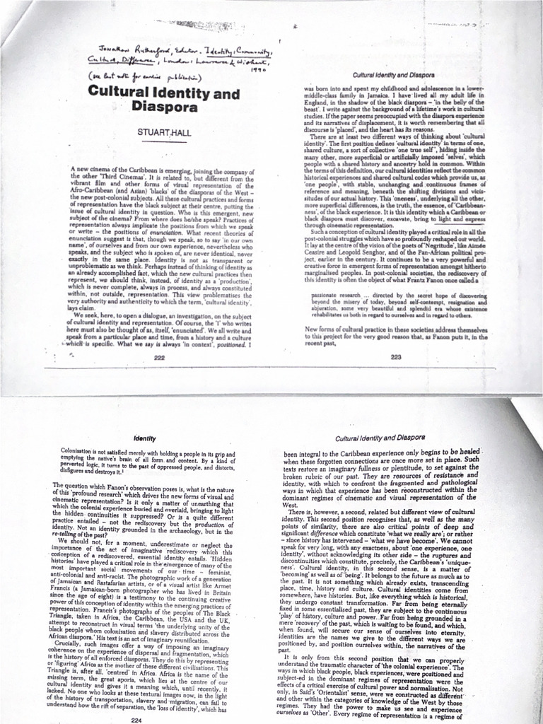 Stuart Hall Cultural Identity and Diaspora' | PDF