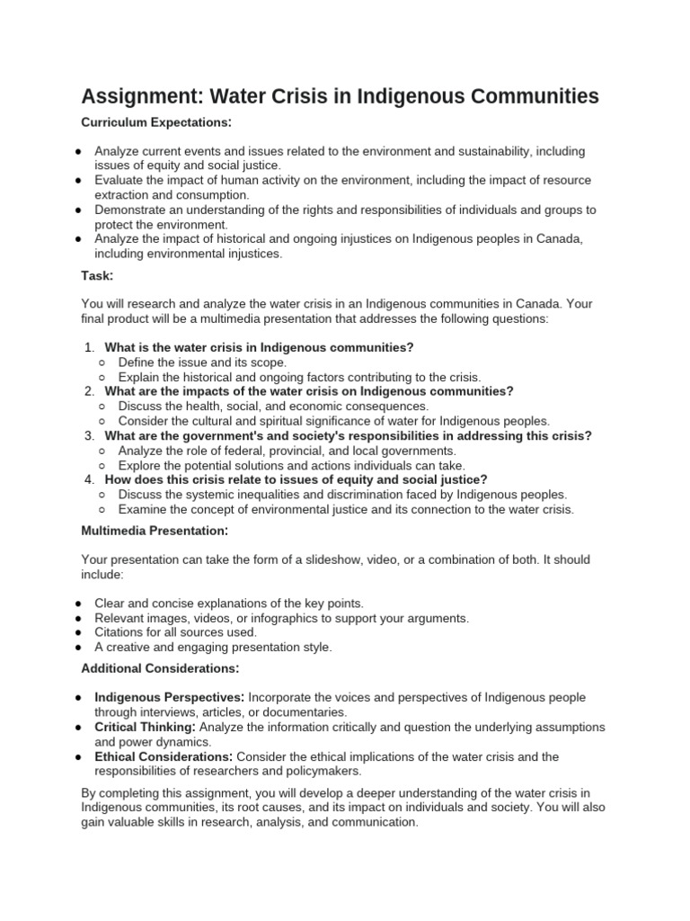 Assignment Water Crisis in Indigenous Communities | PDF | Water ...