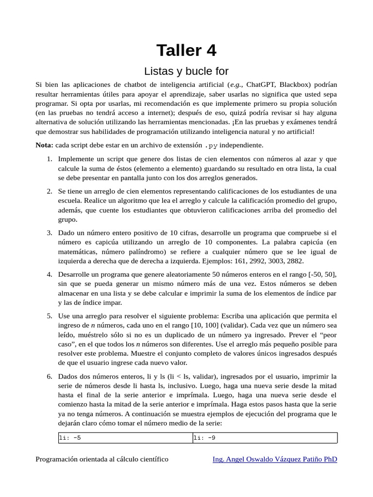 Taller 04 Listas y For | PDF | Triángulo | Geometría del plano euclidiano
