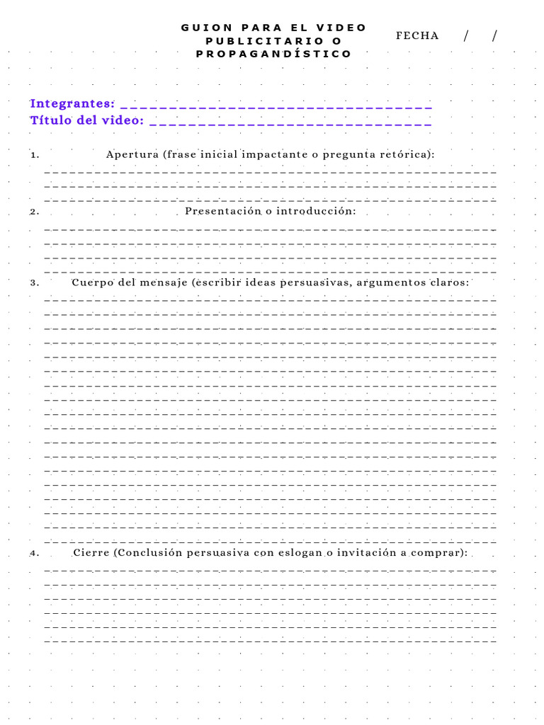 Formato Guion para Guiarse en La Construcción de Video Publicitario y ...
