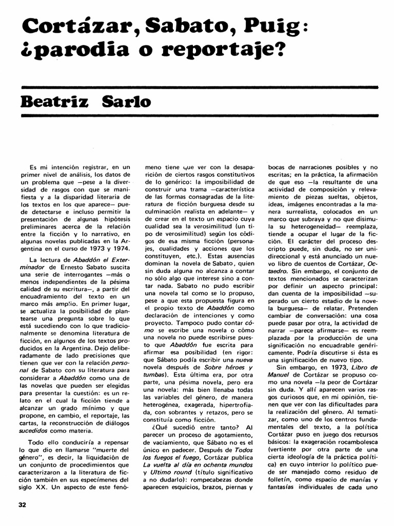 Parodia y Reportaje en Cortázar y Sabato | PDF | Novelas | Teoría literaria