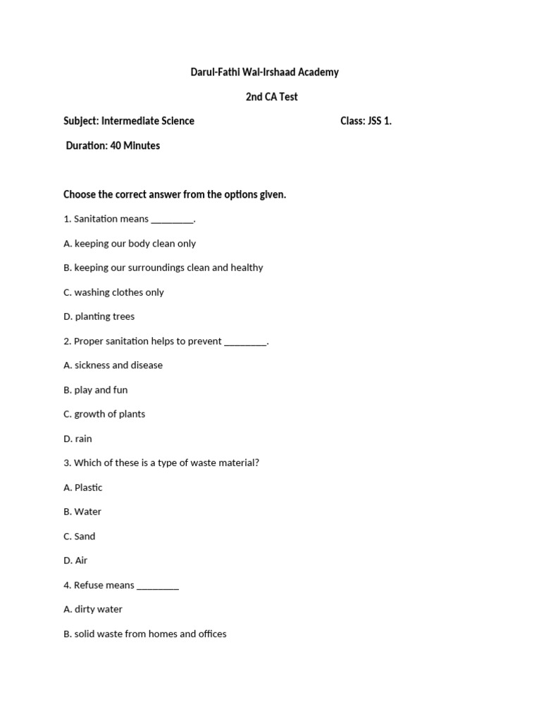 Basic Science CA JSS1 | PDF