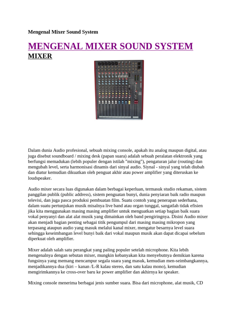 Mengenal Mixer Sound System | PDF