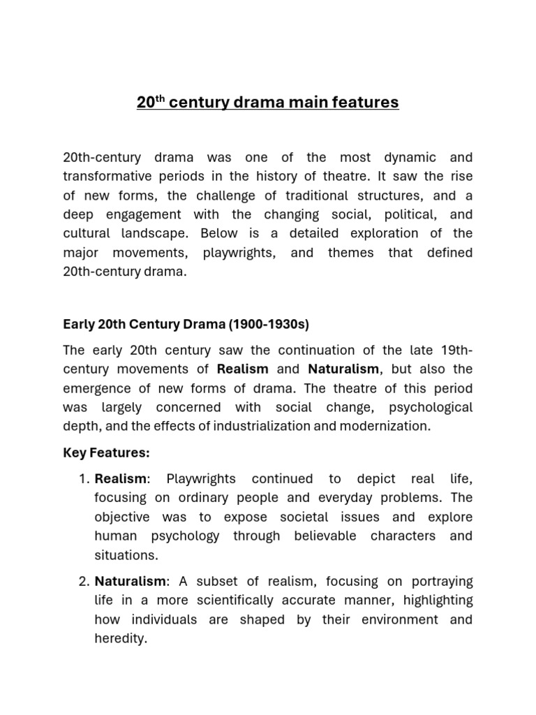 Key Features of 20th Century Drama | PDF | Existentialism | Realism (Arts)