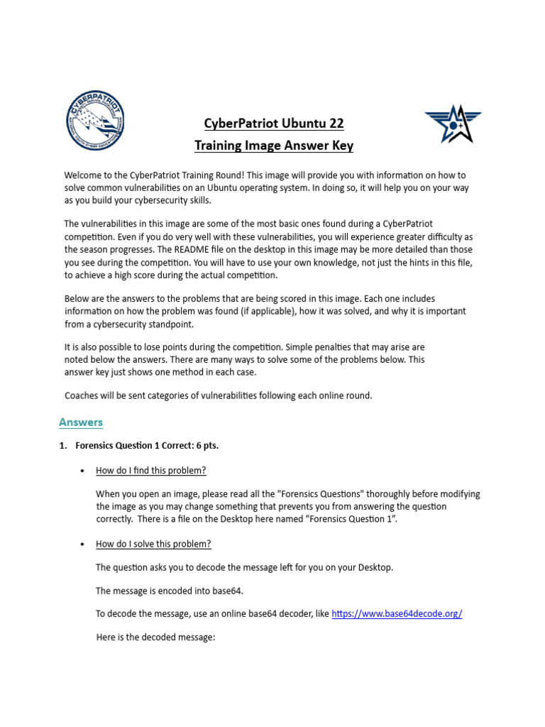 CP18 Ubuntu22 Training Answer Key | PDF | Password | Sudo