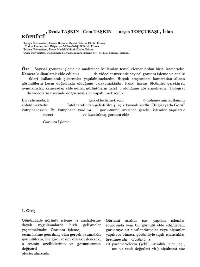 Opencv Ile Kamera Kalibrasyonu: Eser Sert, Deniz Taşkin, Cem Taşkin ...