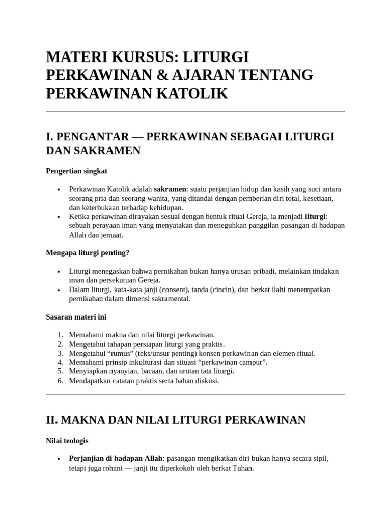 Materi Kursus, Liturgi Perkawinan Ajaran Tentang Perkawinan Katolik | PDF